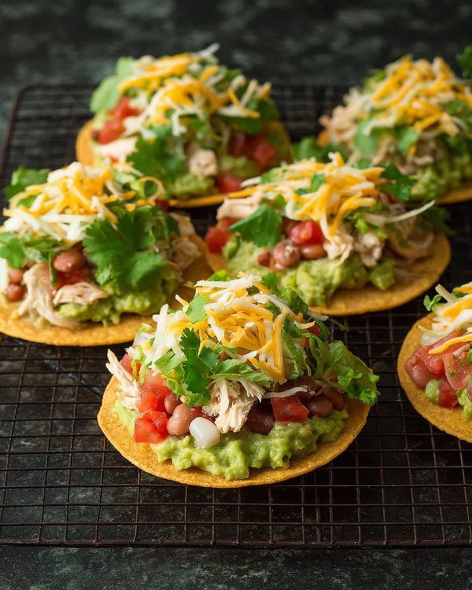 Tostadas with Chicken Guacamole and Beans