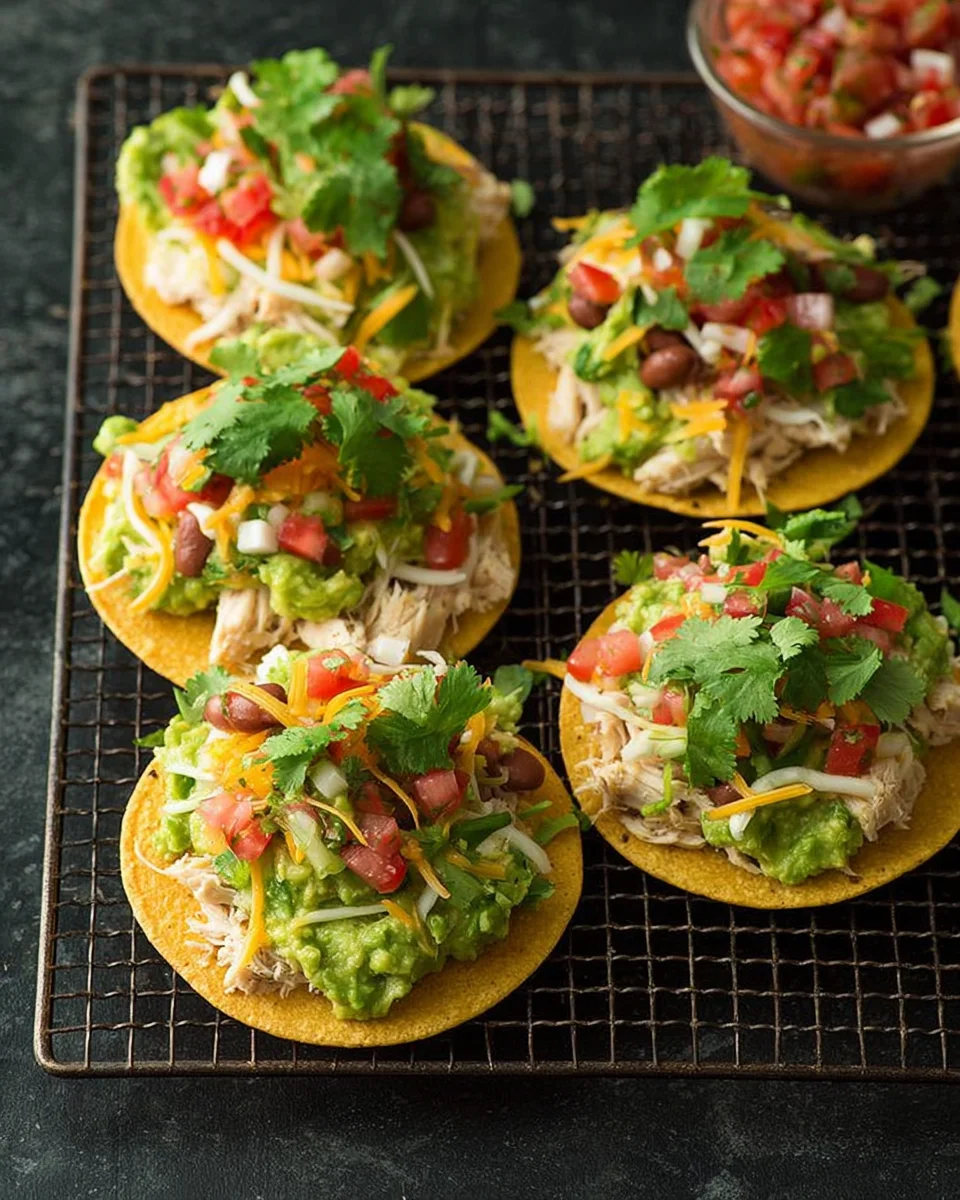 Tostadas with Chicken Guacamole and Beans